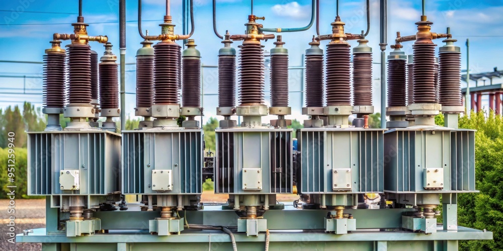 High voltage distribution transformer tap changer close up, electricity ...