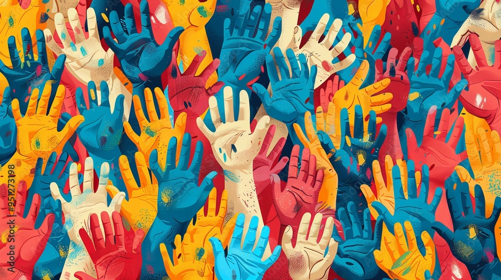 Long hands seamless pattern. Funny multicolor human arms, repeated ...