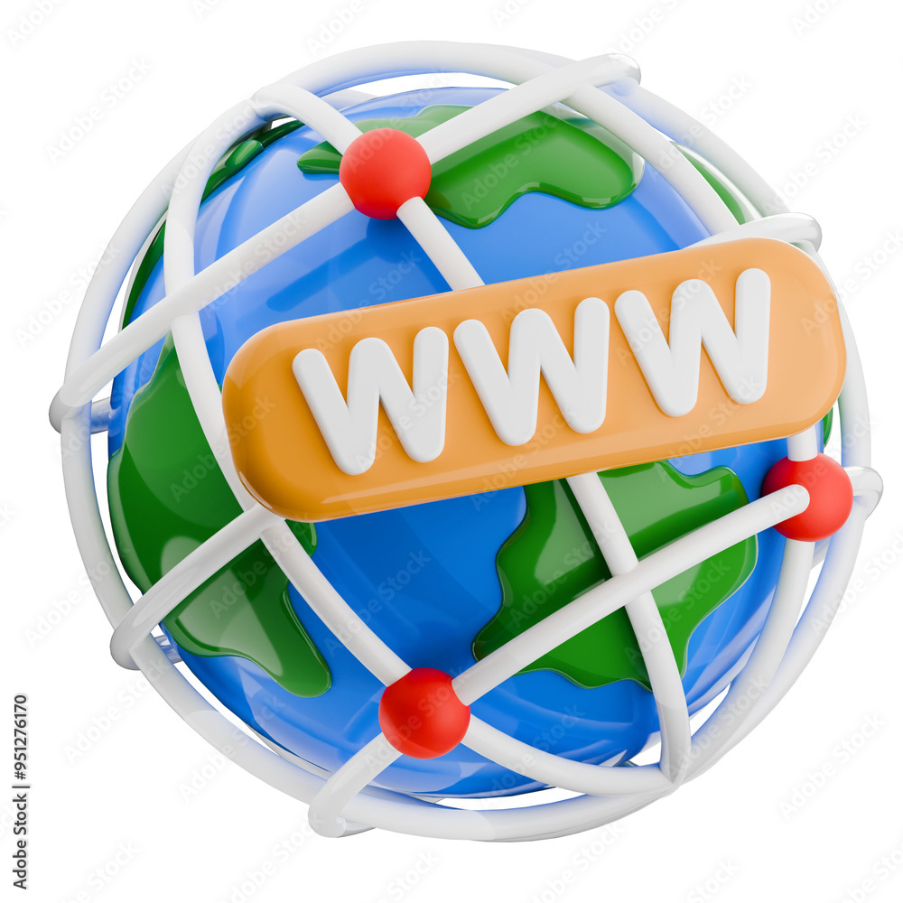 World Wide Web symbol on a globe, connected by lines, isolated. 3d ...