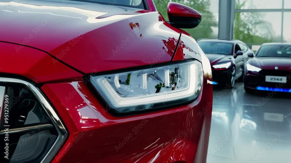 Luxury cars showcased in a modern dealership with sleek lines and ...