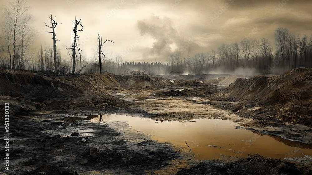 Devastation from gold mining illustrating barren landscapes, polluted ...