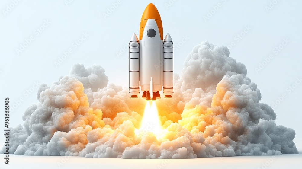 Rocket Launch into Success: A powerful rocket blasts off through a ...