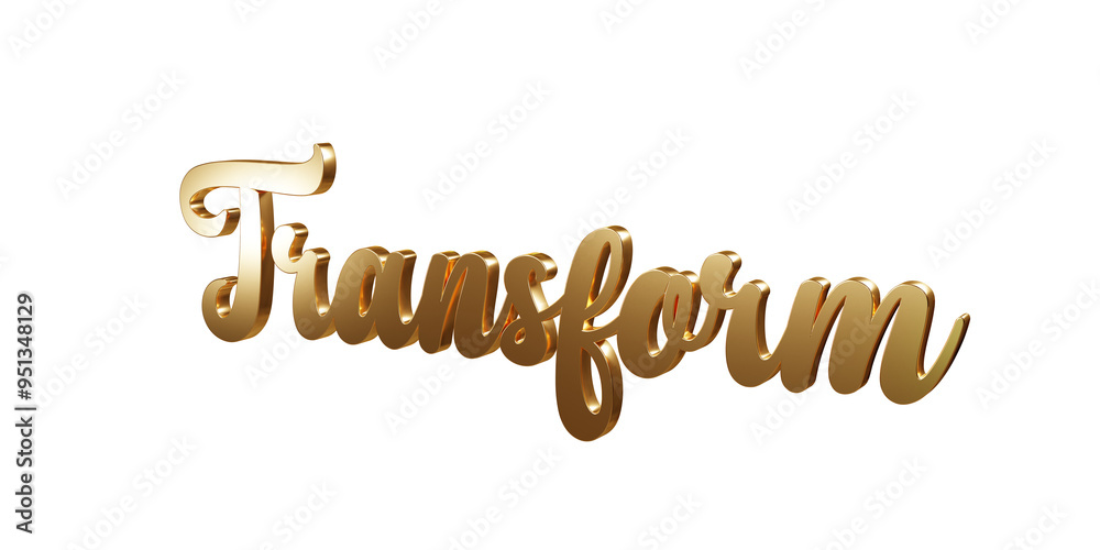 Luxury 3D gold text "Transform" on transparent background. Three ...