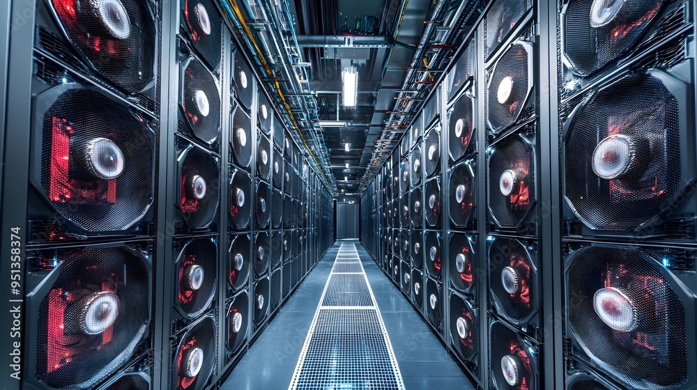 Photograph showcasing the intricate server racks with high performance ...