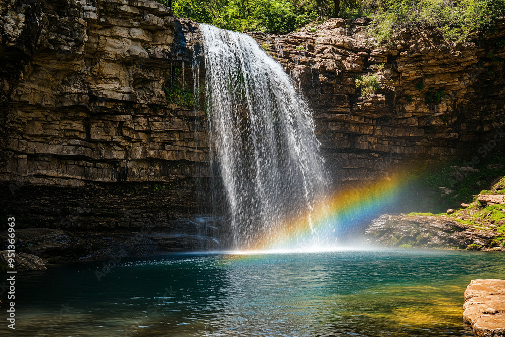 Rainbow Magic Above the Waterfall: A Scenic Hike to Remember Stock ...