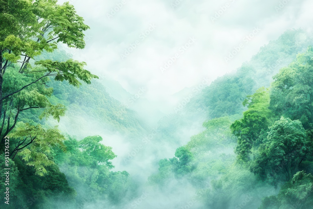 Rare cloud forest ecosystem, mistshrouded trees in a moody, atmospheric ...