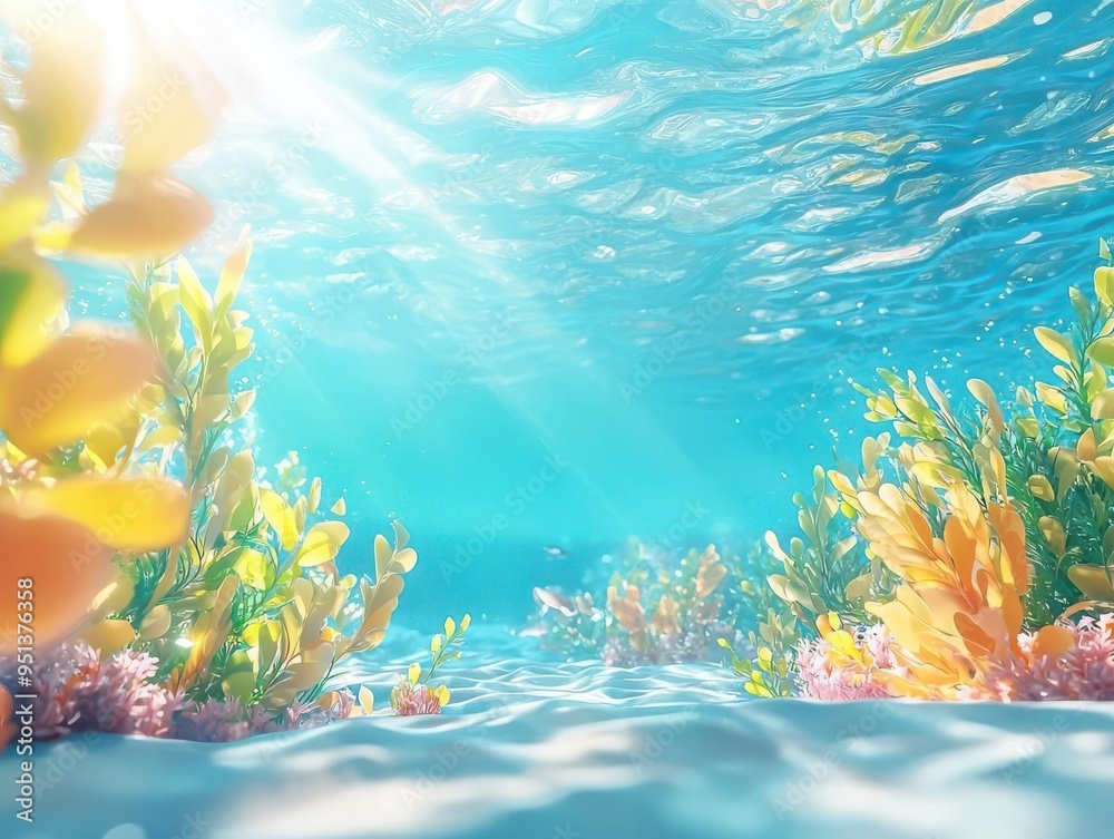 Regenerative ocean farming, kelp and shellfish captured underwater with ...