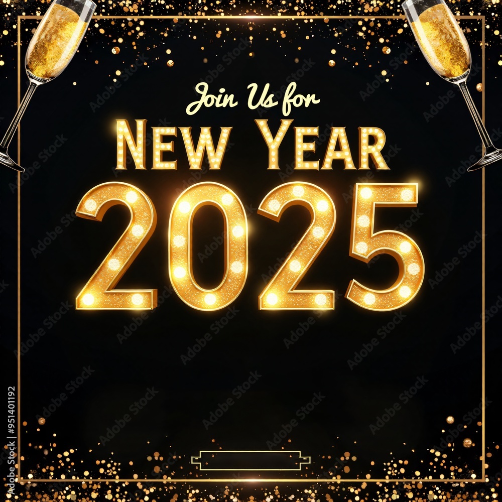 2025 Party Invitation Design, featuring confetti, champagne glasses ...