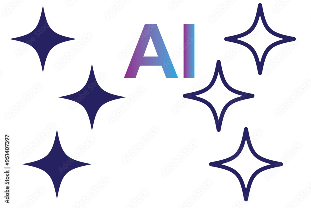 Artificial intelligence stars logo generation, generate AI button, generated sign, chat with AI ...