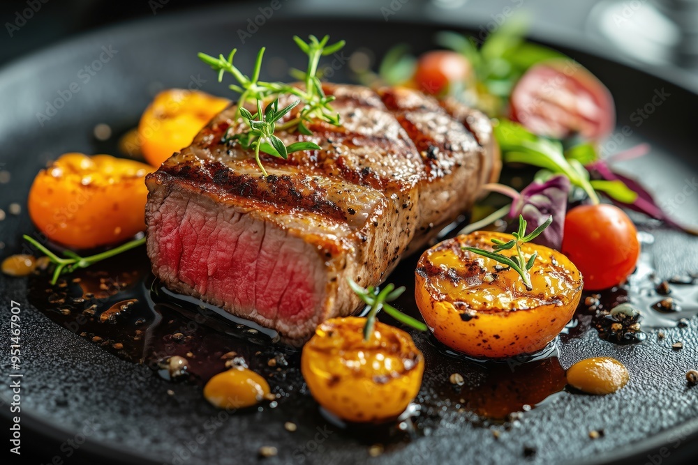 High-definition mobile shot of a delicious gourmet meal, vibrant colors ...