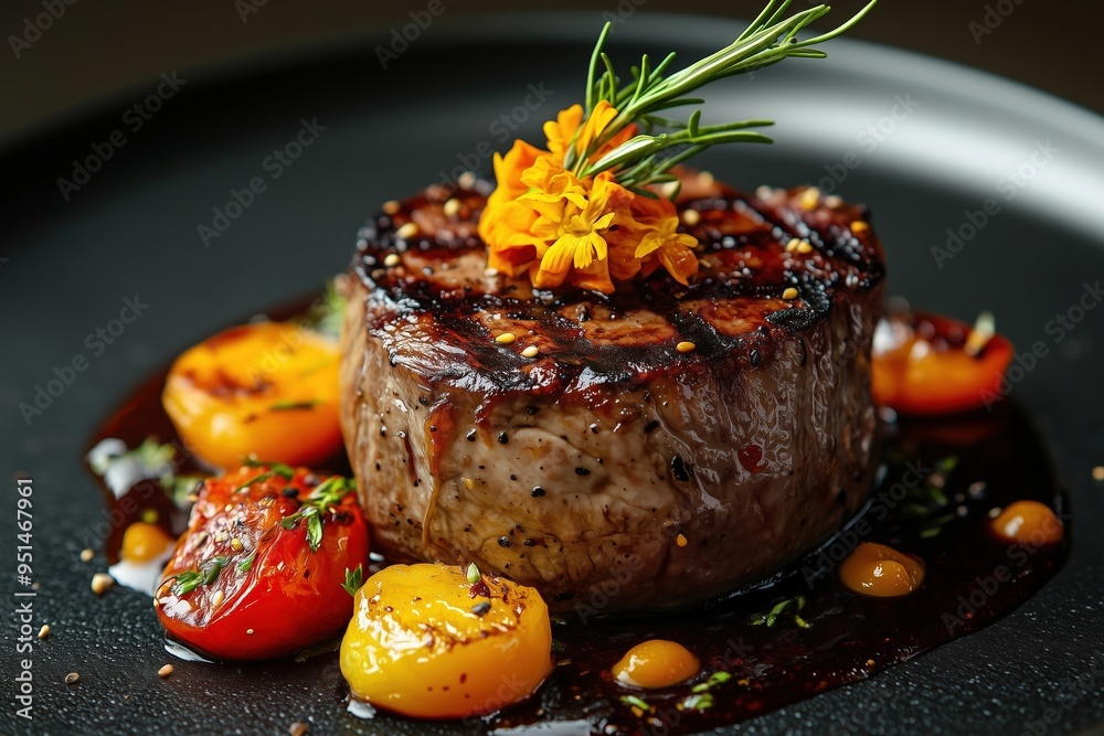 High-definition mobile shot of a delicious gourmet meal, vibrant colors ...