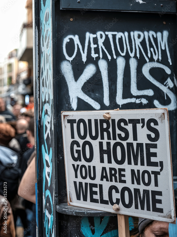 Demonstration against overtourism, sign with written “Tourist's Go Home ...