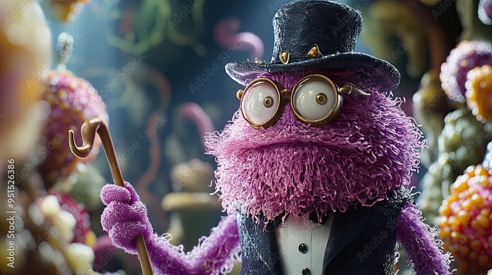 19. A 3D cartoon bacteria with a monocle and cane, portrayed as a ...