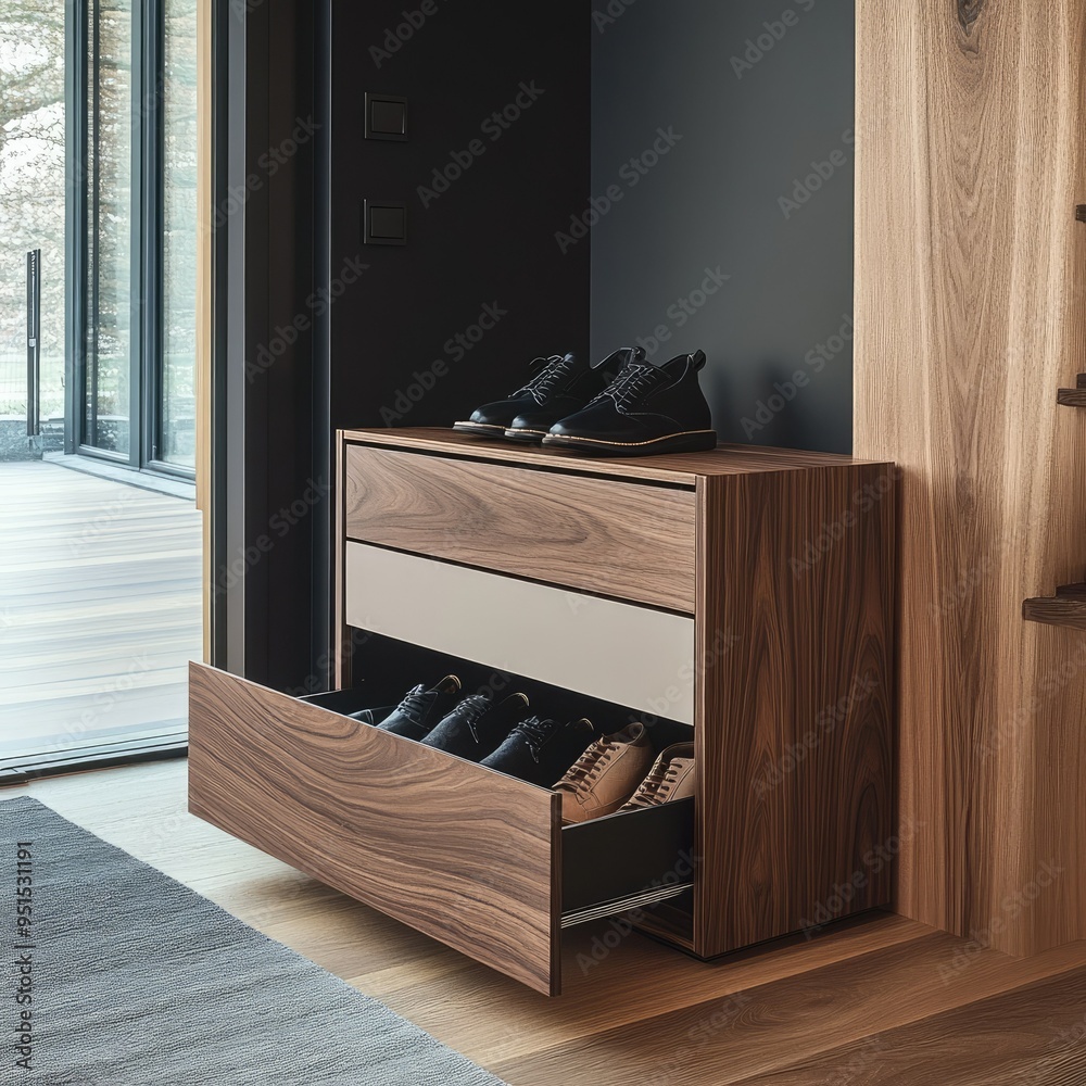 Compact shoe cabinet with pull-out drawers, designed to maximize space ...