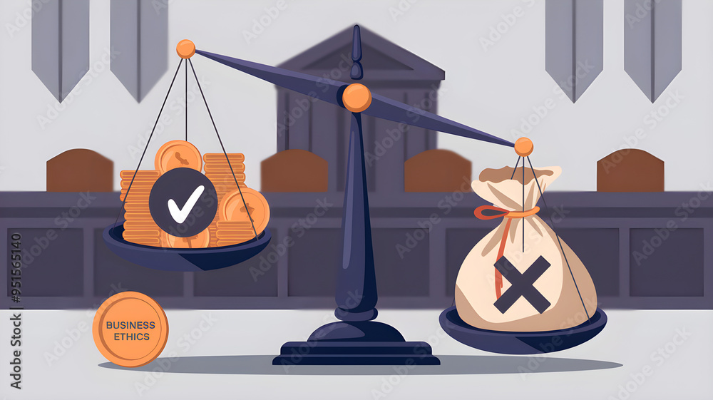 An illustration of a scale with a bag of good change and a bag of bad ...