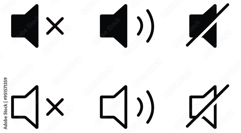 flat style speaker, sound, volume icon set vector symbol , low and ...