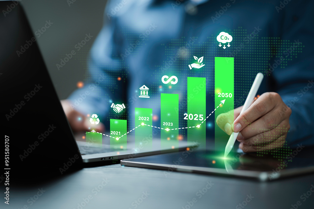 Carbon emission reduction target, low carbon economy concept. Green ...