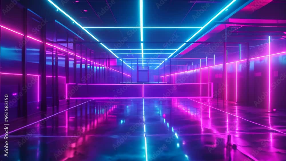 Two people play pickleball on a court illuminated with neon lights, A ...