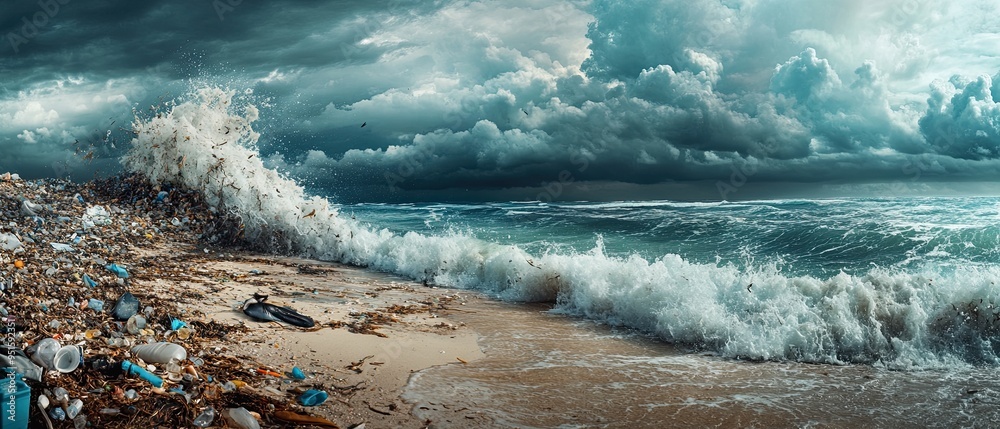 Coastal erosion shattered shoreline ocean waves aggressively eroding ...