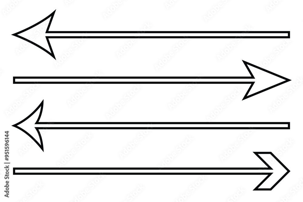 Horizontal dual sided long straight arrow signs. Black, red, stock ...
