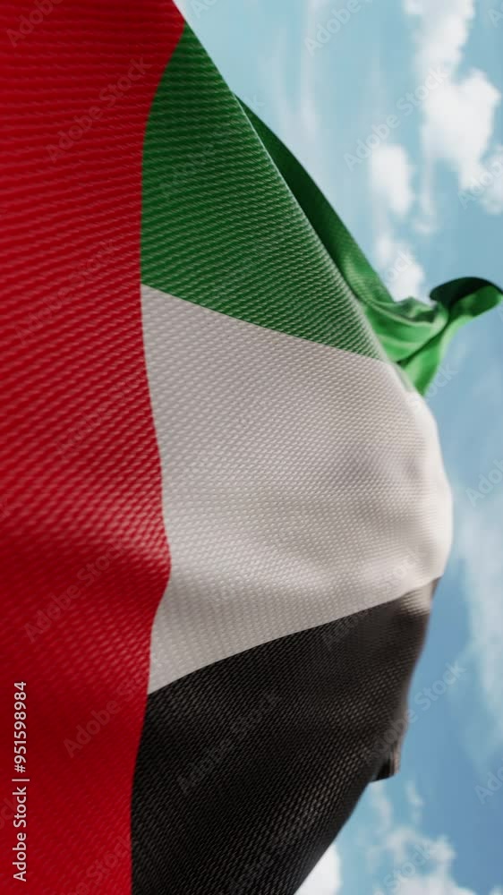 Wavy flag of United Arab Emirates blowing in the wind in slow motion ...