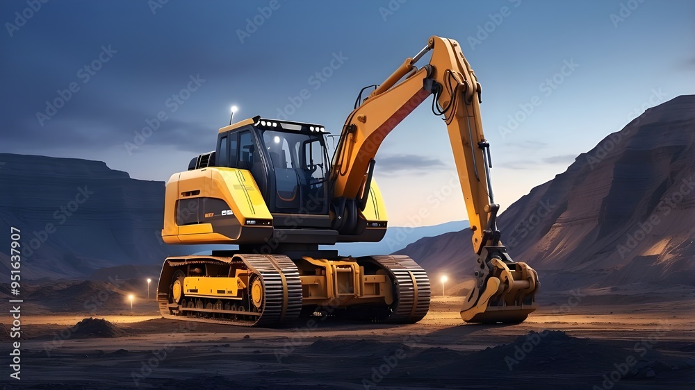 AI Generative Illustration of an excavator in opencast at dusk. A ...