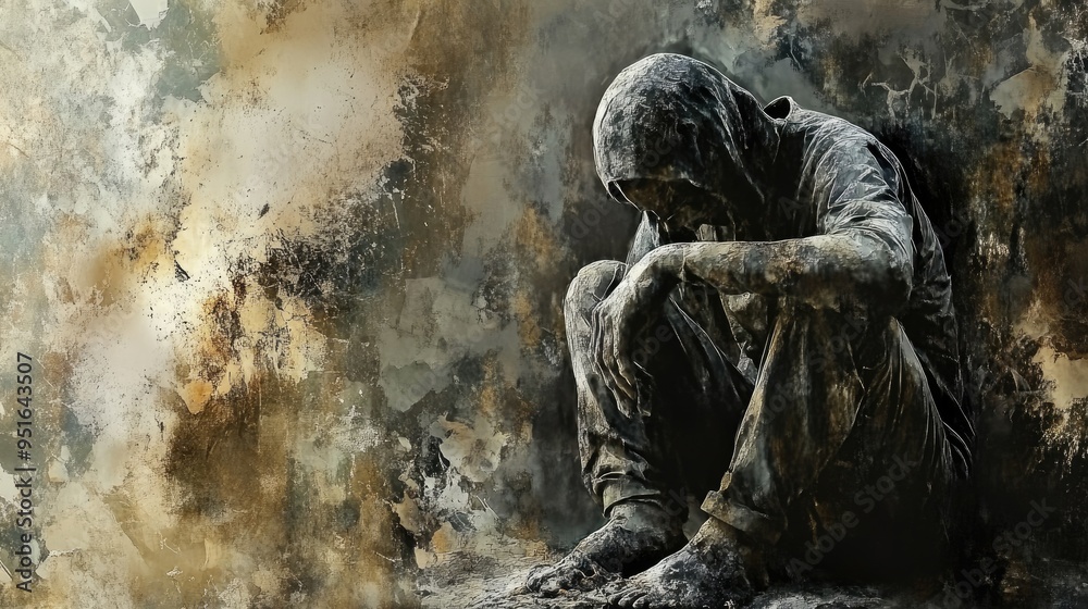 Abstract representation of a homeless figure, highlighting both the ...