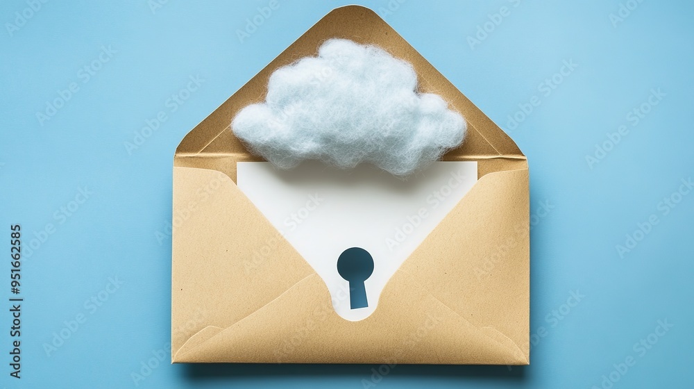 Open Envelope with a Sheet of Paper and a Cloud Inside, Featuring a ...