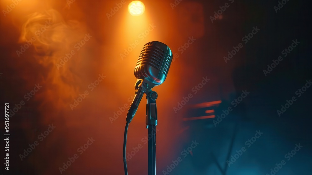 retro microphone on stage with spotlight adult cabaret show ...
