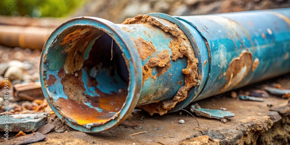 Broken and corroded 100mm PVC water pipe from impact damage, corrosion ...