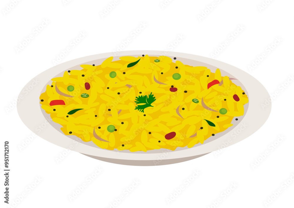 Vetor de Kanda poha, Poha, Indian breakfast, pohe, maharashtrian food ...