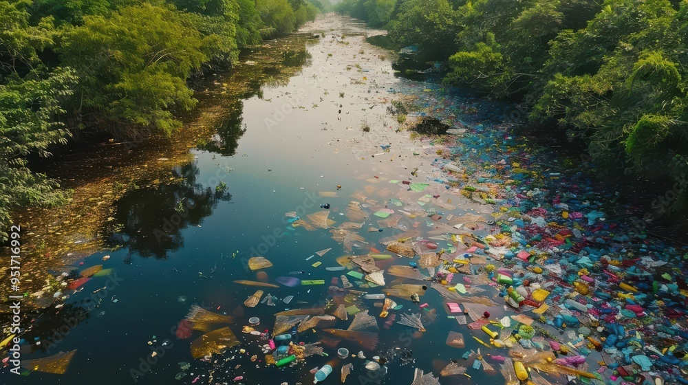 polluted indian river choked with colorful plastic waste stark contrast ...