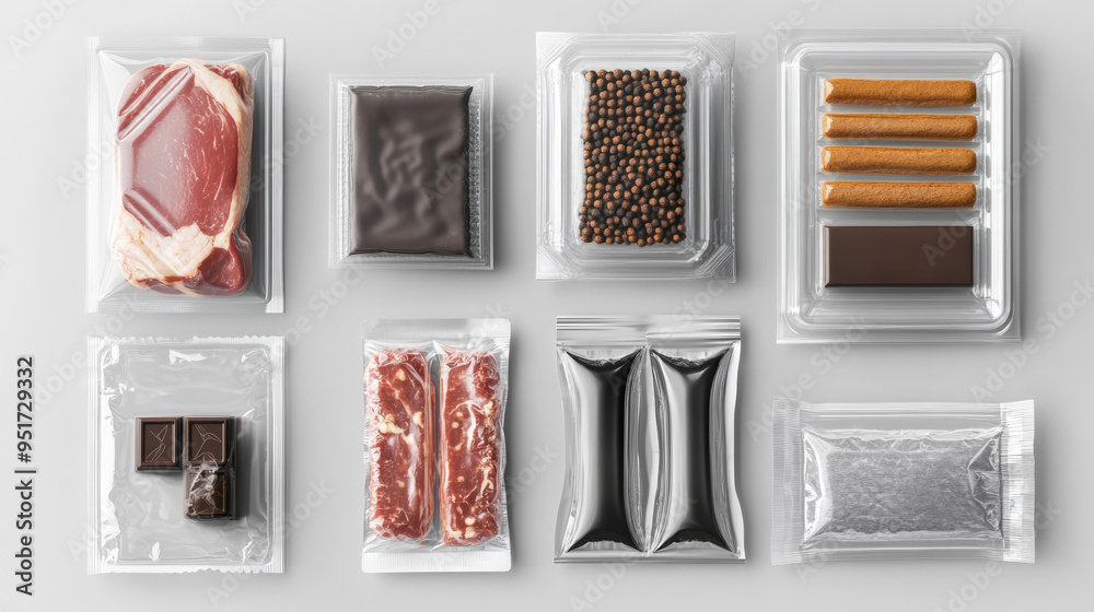Empty packaging, plastic containers, and vacuum-sealed mockups for food ...