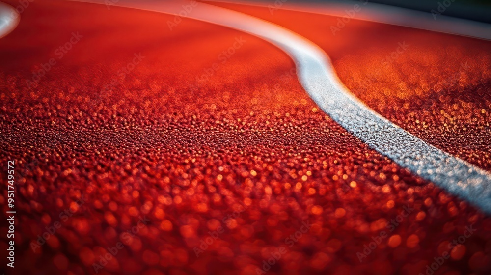 closeup of vibrant red running track with crisp white lane markings ...