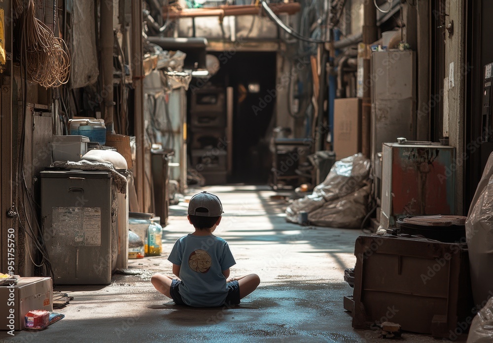 Created with Stock technology, child labor on factory back view ...