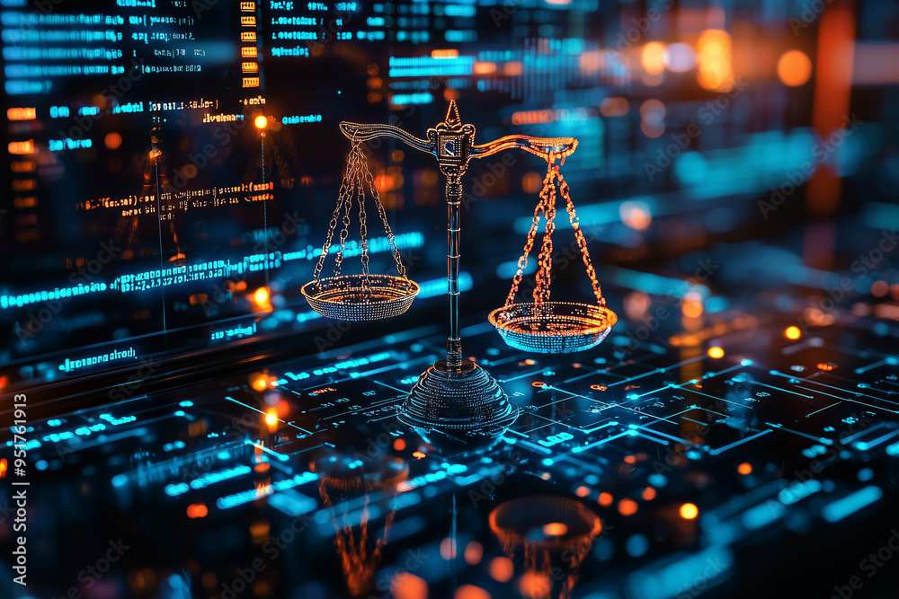 Digital Scales of Justice: Exploring the Future of Law Stock Photo ...