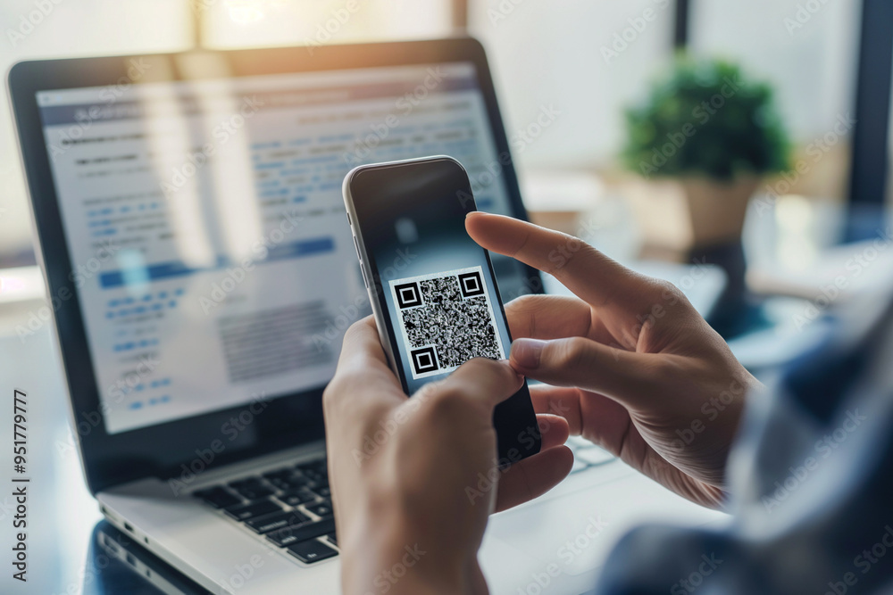 Scanning QR Code for Multi-Factor Authentication on Laptop Screen ...