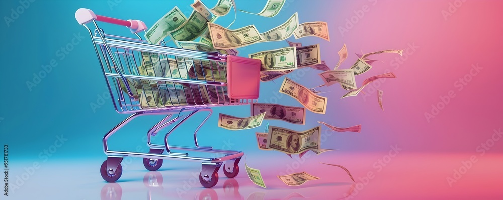 Payday Money Flowing into Online Shopping Cart for Dynamic Virtual ...
