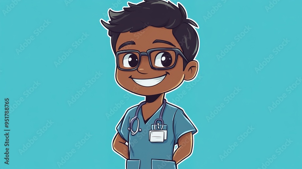 Chibi Dark Male Filipino Nurse with Eyeglasses, Dressed in Hospital ...