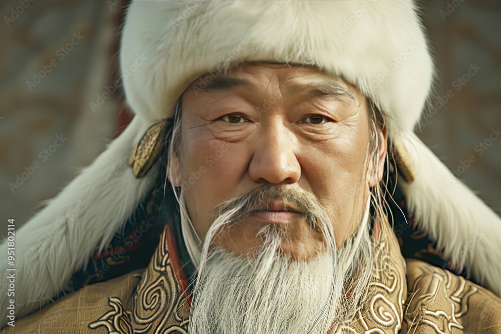 Genghis Khan commander of the Mongol Empire, East Asia. A man with a ...
