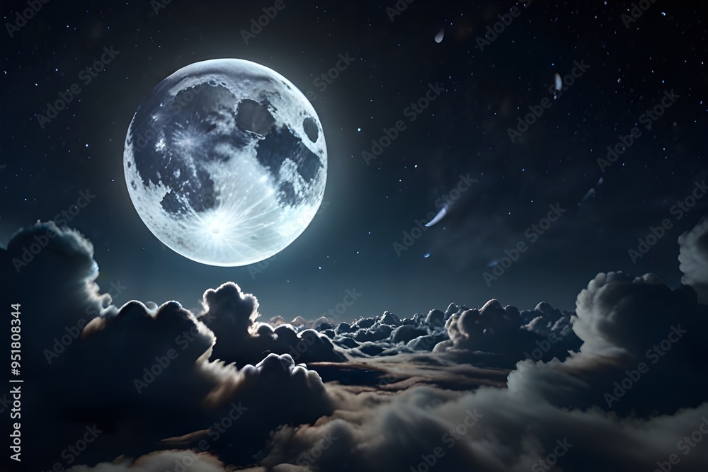 Beautiful Moon in the Skies. Flying Over the Infinite Clouds with the ...