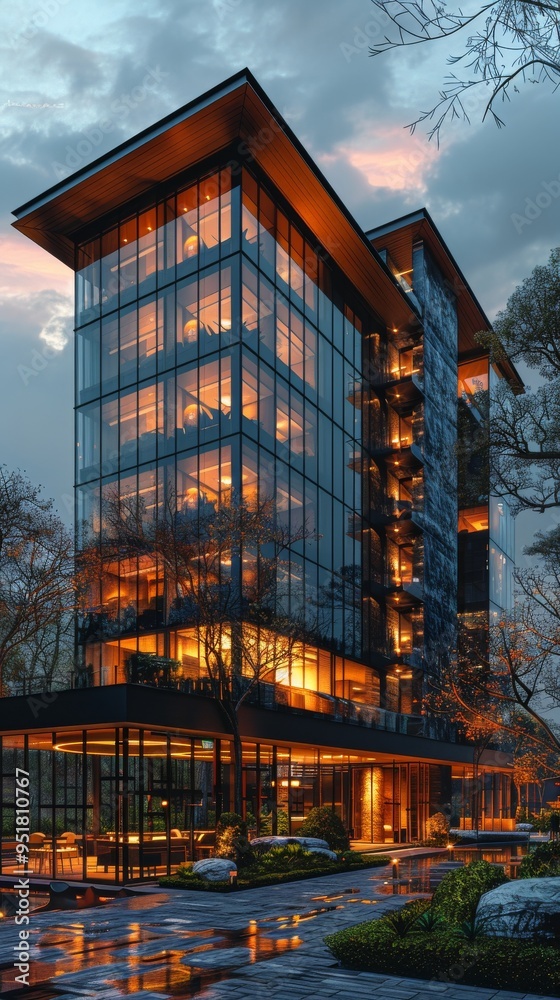 eye level view , perspective view , modern student hostel , modern ...