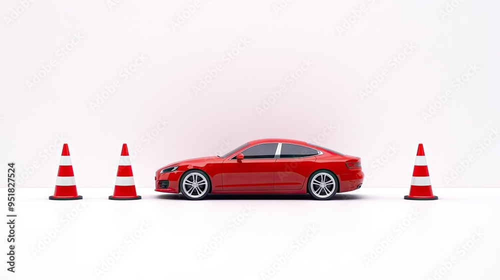 A striking 3D representation of a red car accident surrounded by ...