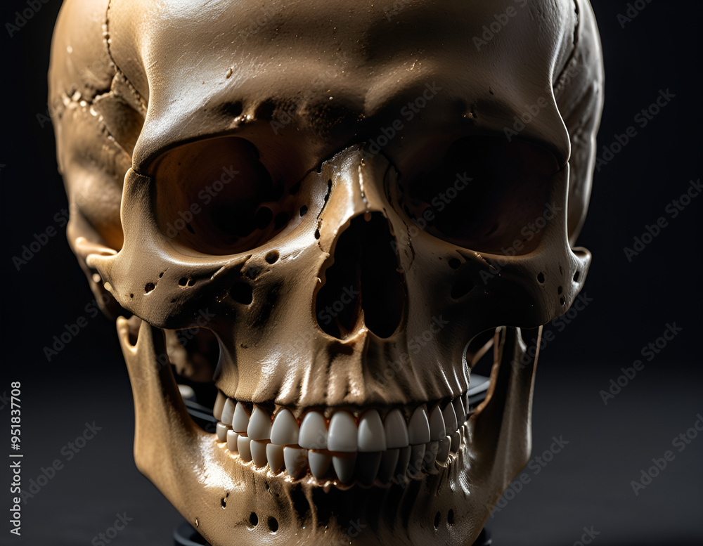 Cráneo humano, huesos faciales, esqueleto humano real con iluminación ...