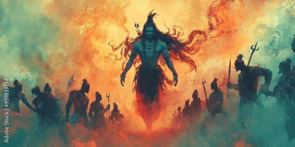 Divine Battle: AI-Generated Watercolor of Shiva Leading Ganas Army ...