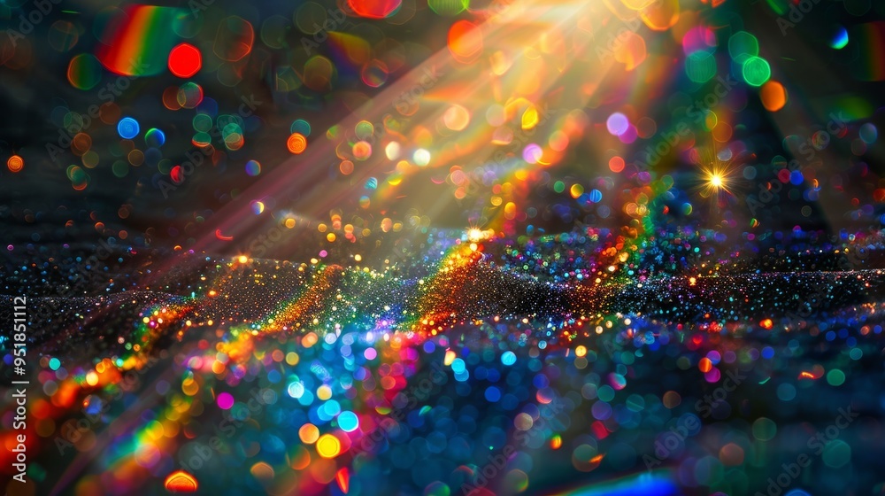 Rainbow light effect from sun flares on black background, colorful ...