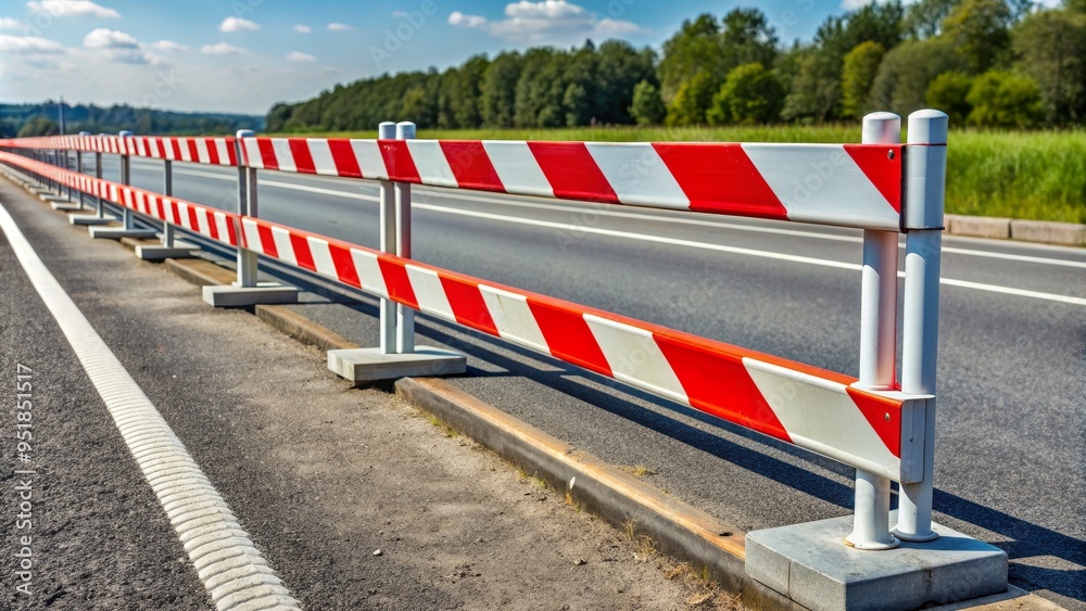 Red and White Road Barrier on the Side of an Asphalt Road, road barrier ...