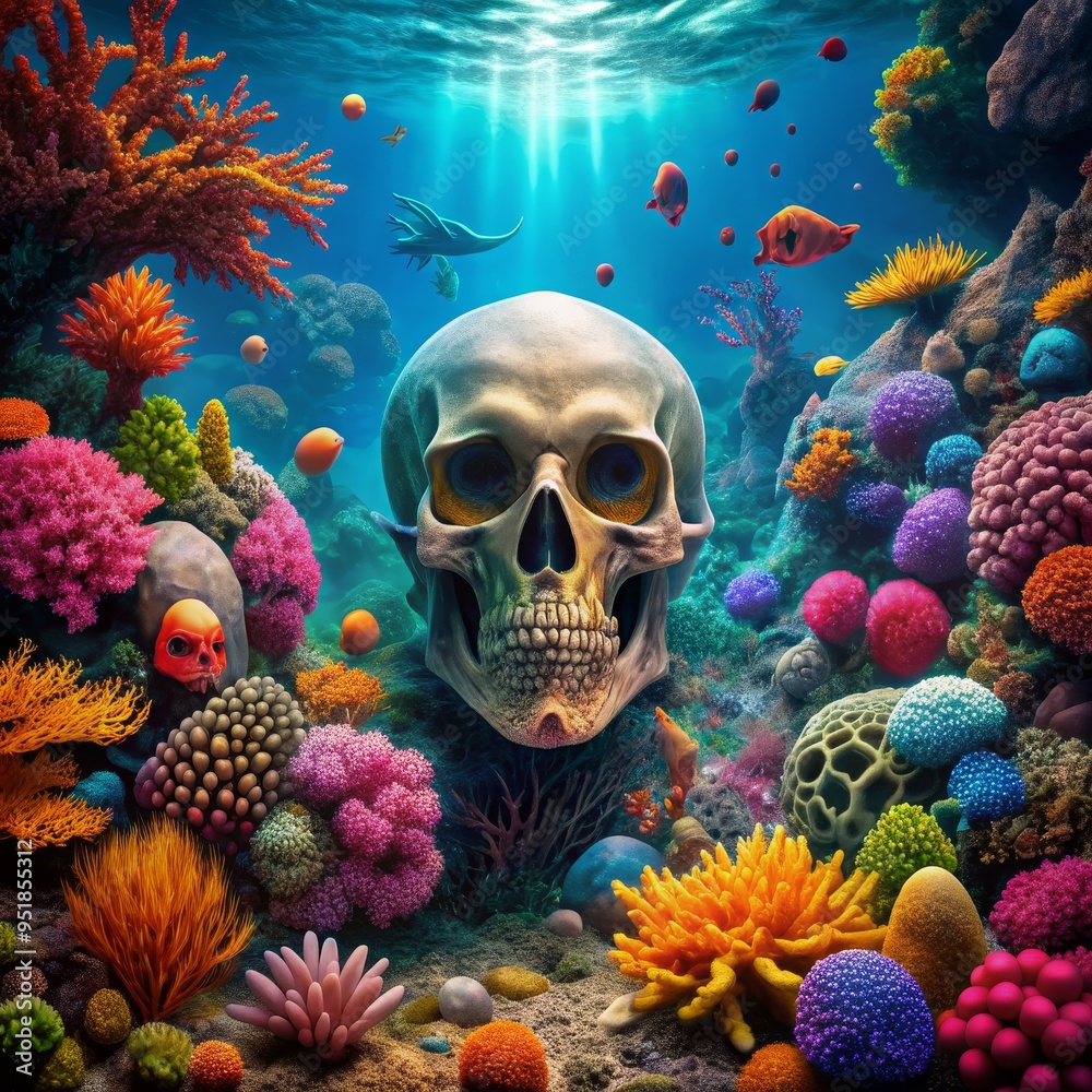 The Skull's Domain A Digital Painting of a Human Skull Resting Amongst ...