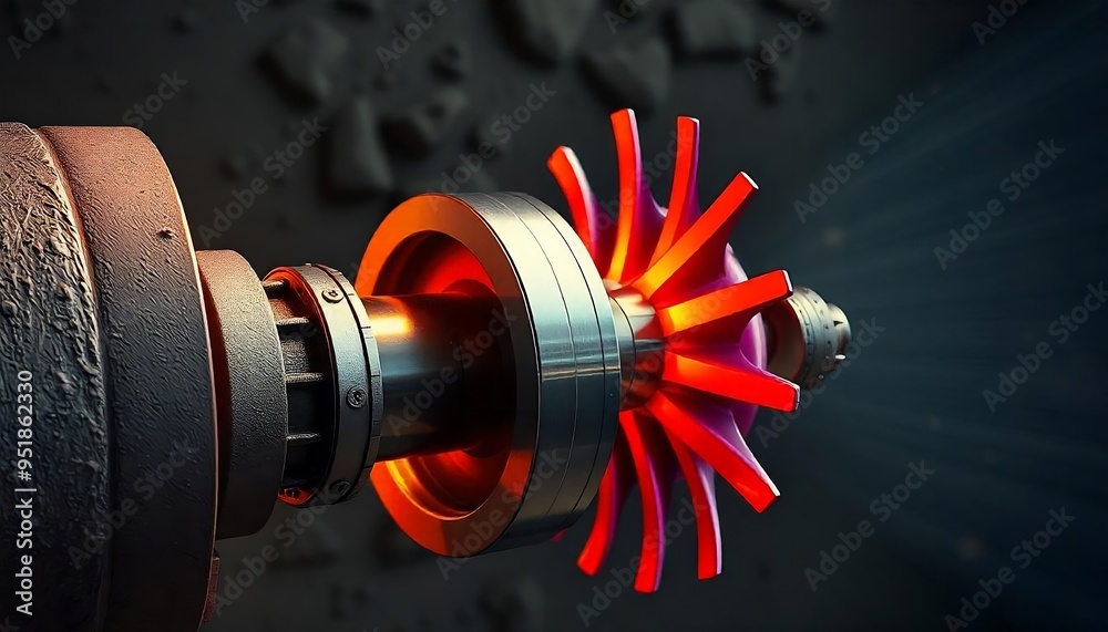 Physics illustration of an impulse turbine with a fixed nozzle and ...