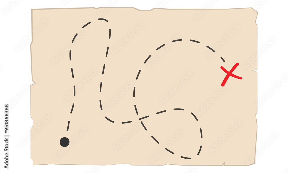 Vintage treasure map with red X marks the spot. Simple map template ...